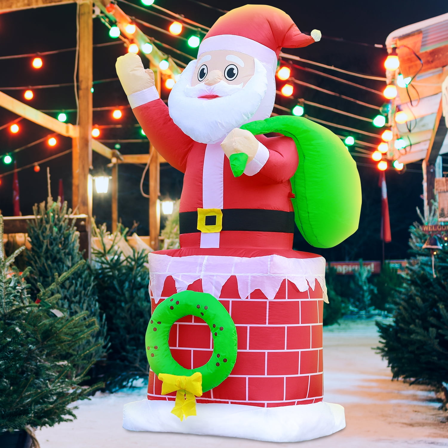 6Ft Christmas Inflatable Santa on Chimney Inflatable Decoration, Xmas ...