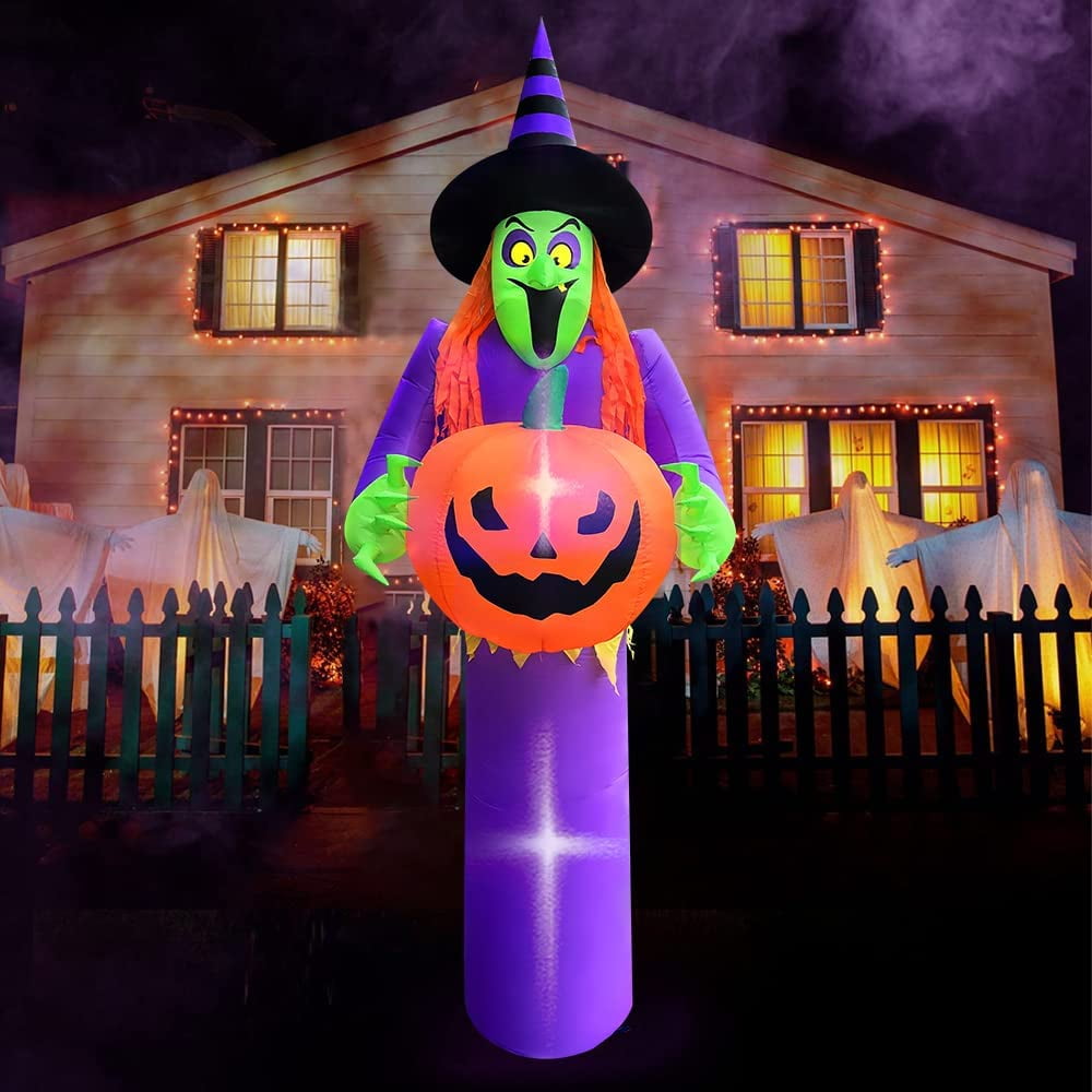 DeeKom 10’ Airblown Halloween Inflatable Witch with Pumpkin Outdoor ...