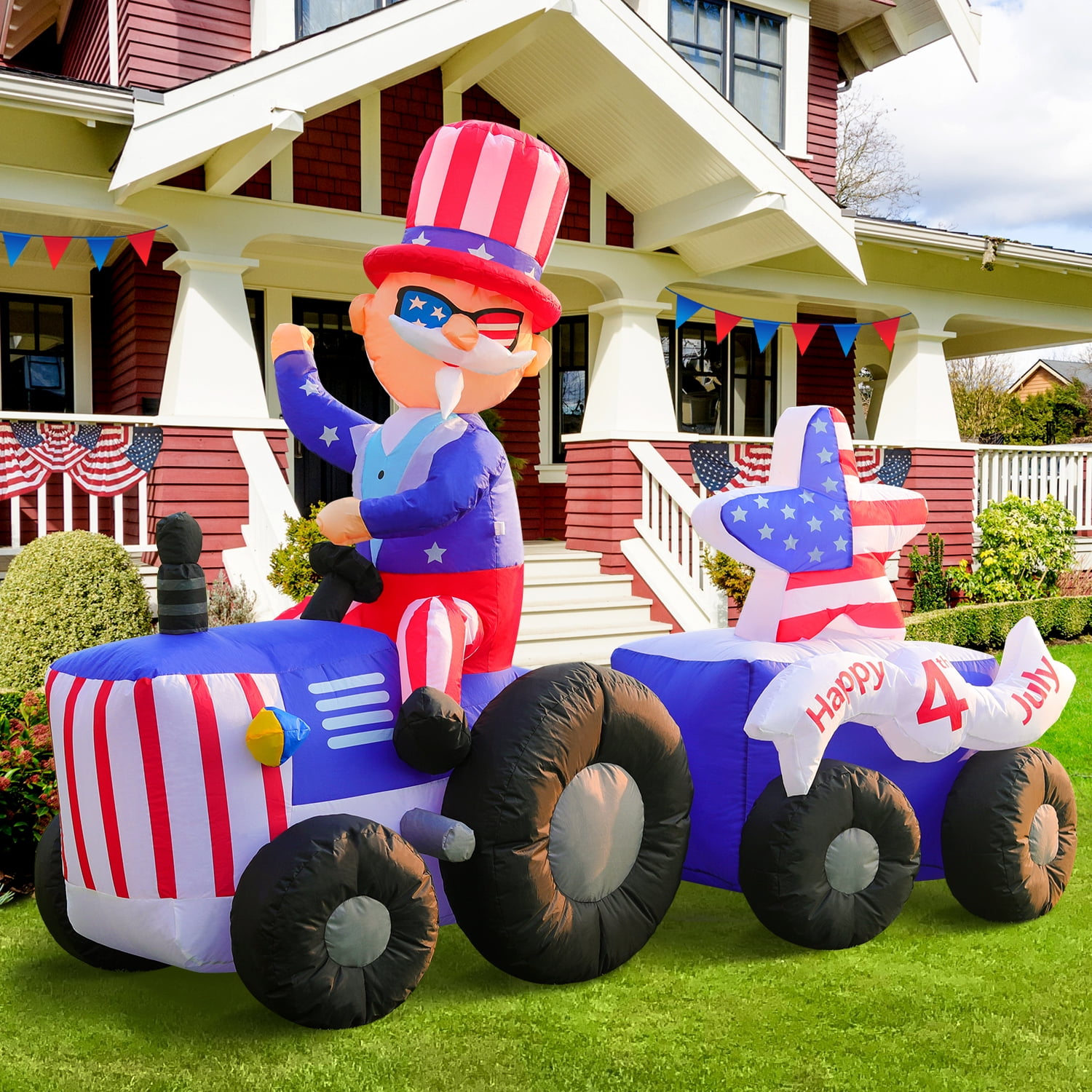 DomKom Fourth of July Patriotic Inflatable 6FT Uncle Sam on Tractor ...