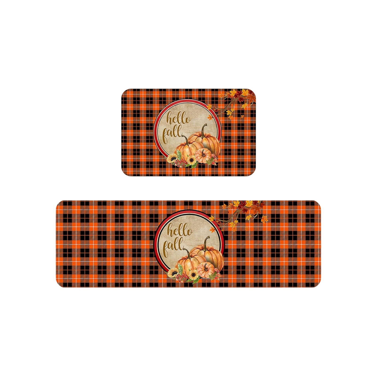 Deeceymbur 2 Pcs Fall Mats Pumpkin-Maple Pattern Antiskid Heavy-duty ...