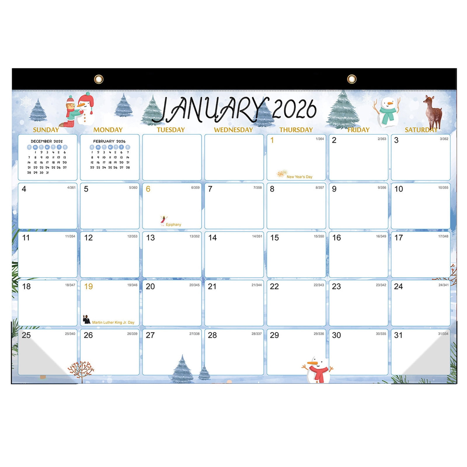 Deeceymbur 2026-2027 Snowman English Desktop Wall Calendar Thick Matte ...