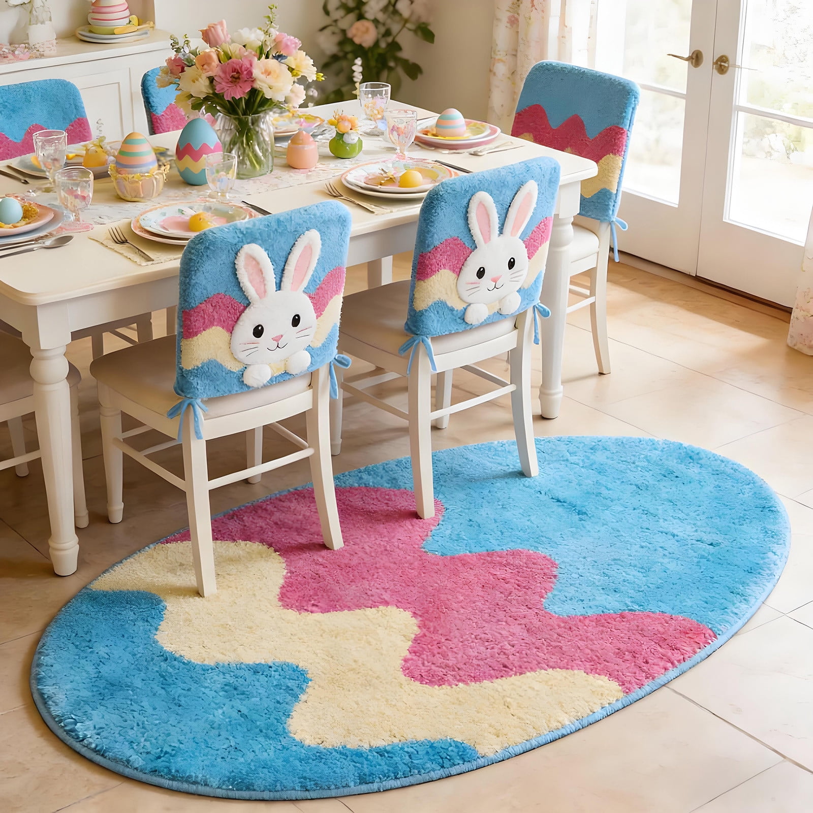 Deeceymbur 23.62x35.43in Easter Egg Shape Floor Mat Non Slip High Density Polyester Absorbent ...