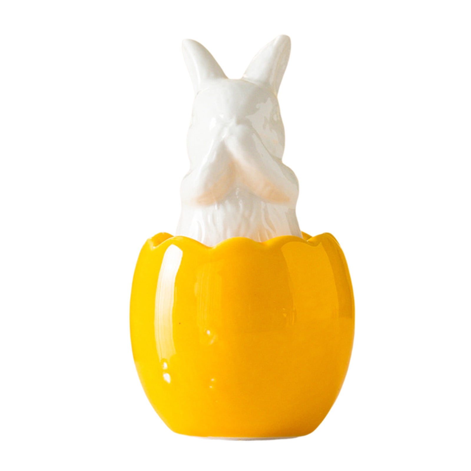 Deeceymbur 3 Inch Yellow Ceramic Easter Bunny Egg Shell Figurine Home ...