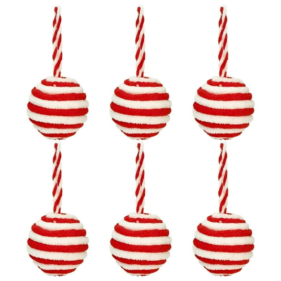 Deeceymbur 6 Pack Red White Fuzzy Christmas Balls Ornament Polyester ...