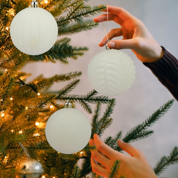 Deeceymbur 6 Pcs Flocked Christmas Balls Set Multi Style Tree Party ...