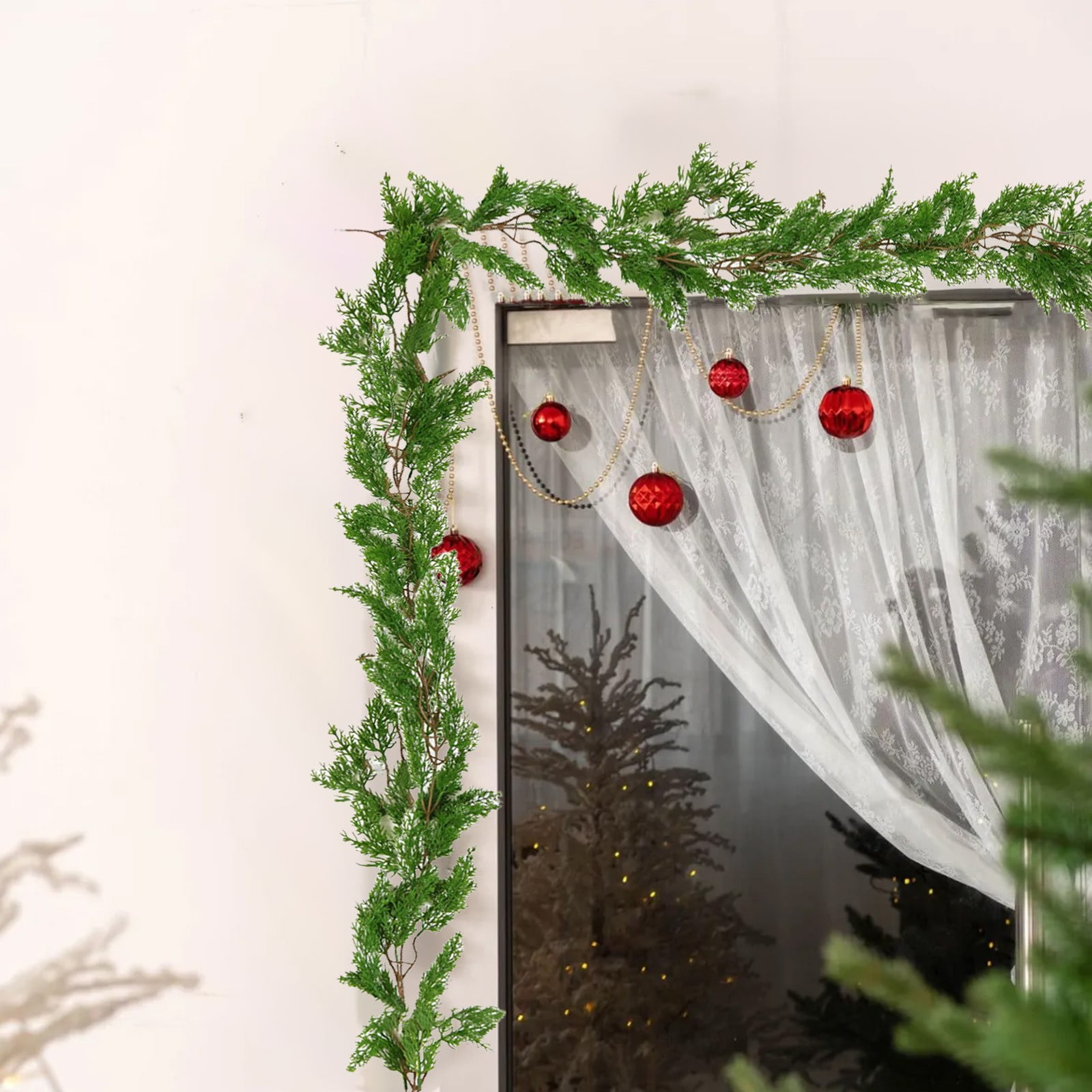 Deeceymbur 78.74in LED Light Christmas Artificial Vines Pinecones Red ...