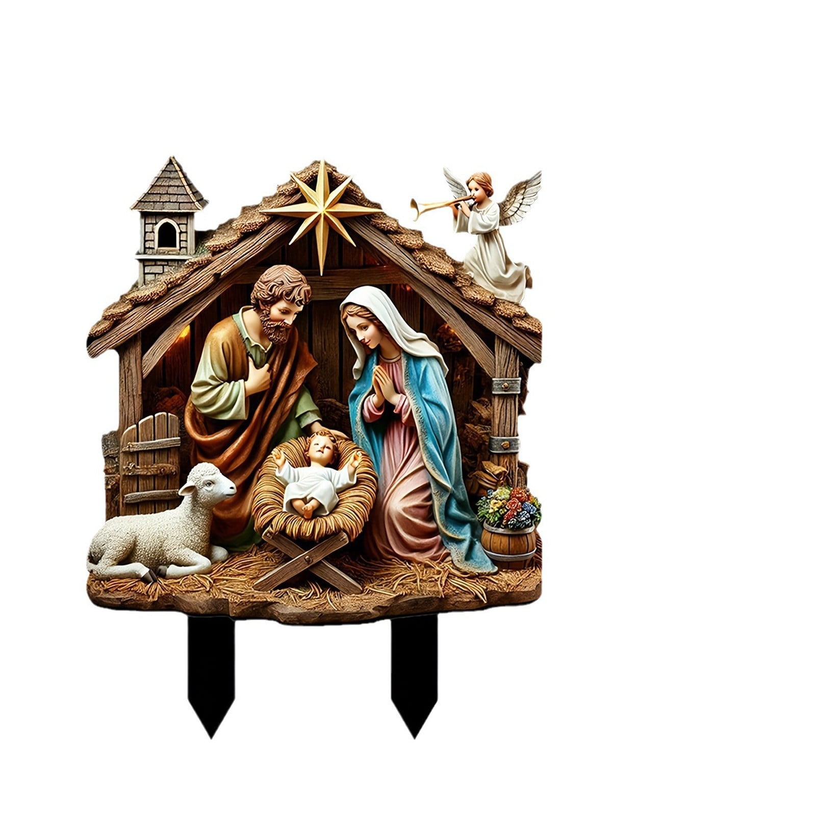 Deeceymbur Acrylic Decorative Ground Plug Jesus Birth Scene Outdoor ...