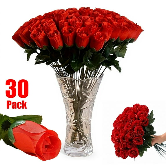 Deeceymbur Artificial Flowers 30 PCS Realistic Roses Silk Flowers Home ...
