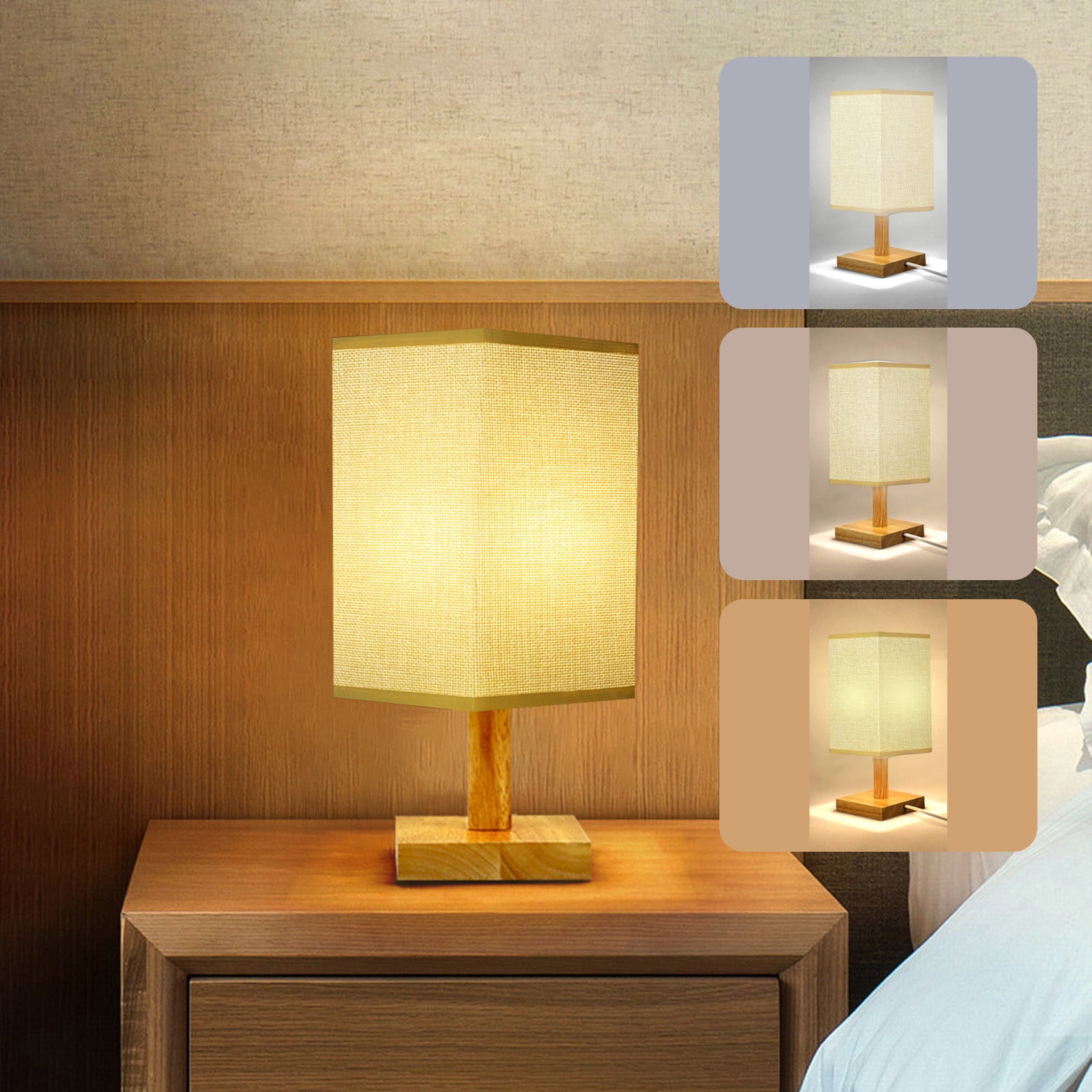 Deeceymbur Bedside Table Lamp Solid Wood Lamps for Bedroom 3 Color ...