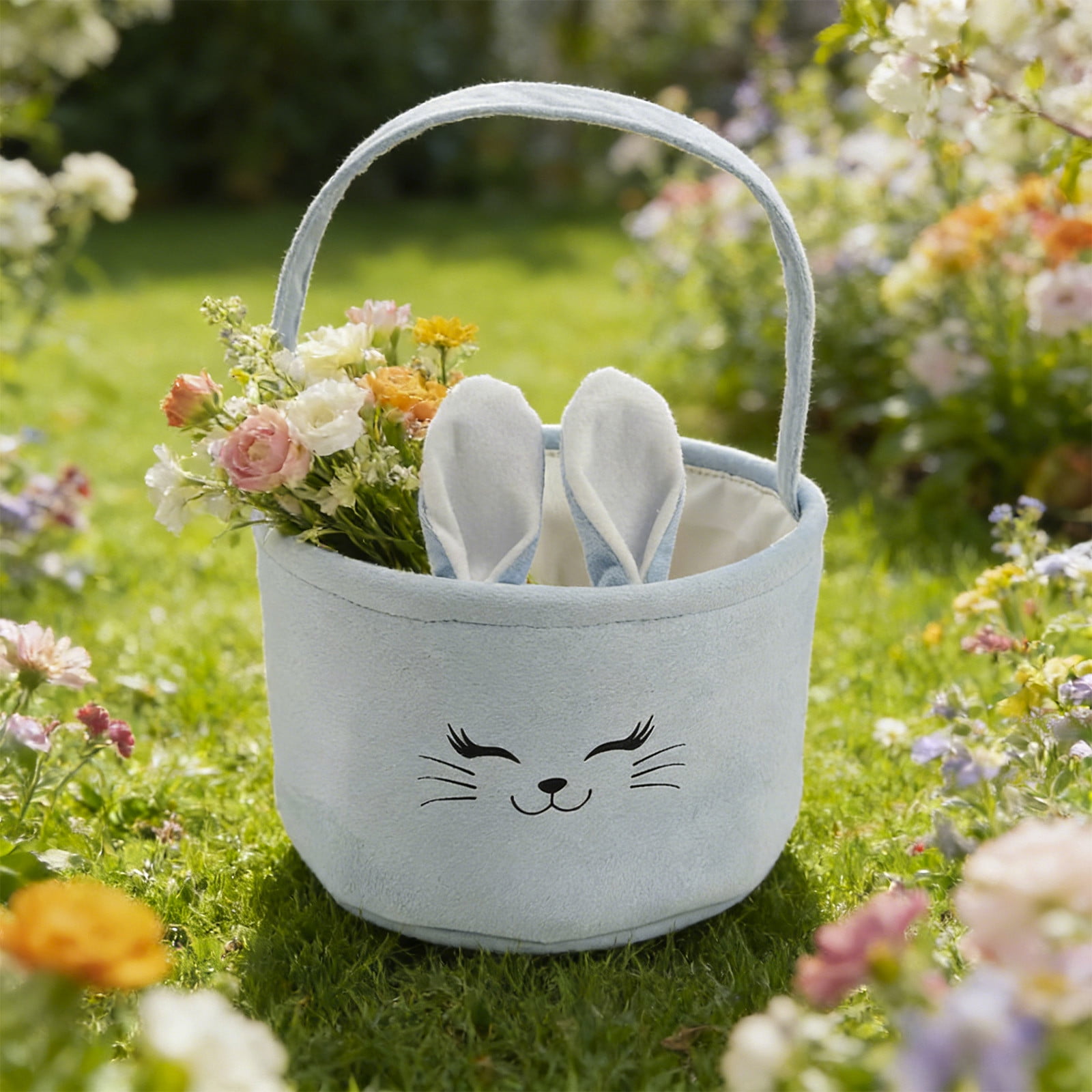 Deeceymbur Canvas Bunny Ear Easter Tote Bag 12 Inches Storage Bin with ...