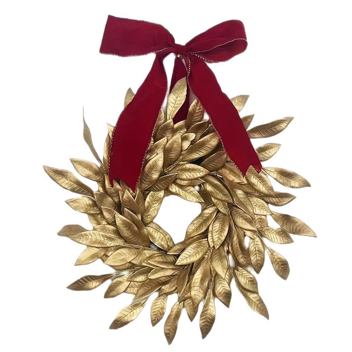 Deeceymbur Christmas Golden Leaf Bow Vines Wreath for Door Wall Hanging ...