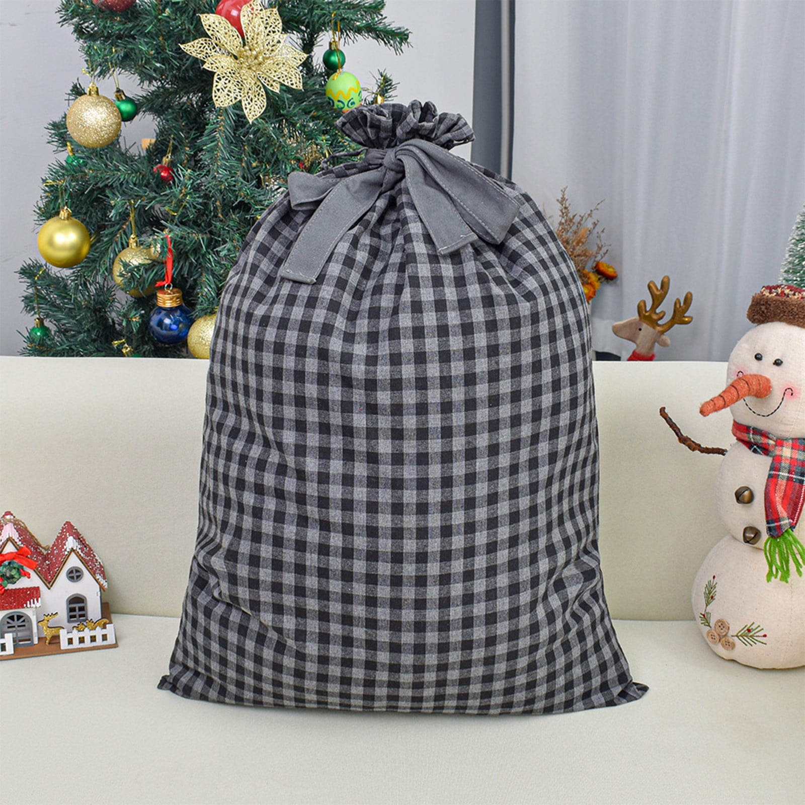 Deeceymbur Christmas Plaid Cloth Drawstring Gift Bag Candy Sack ...