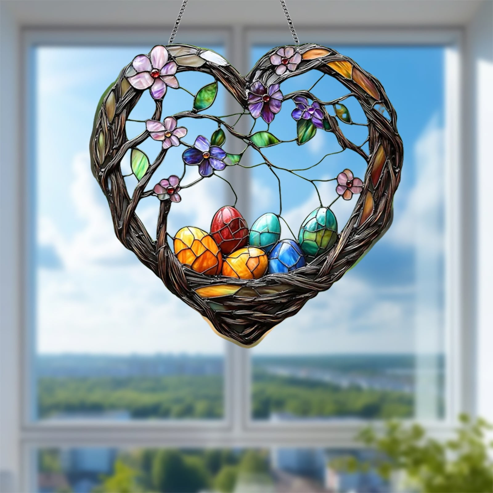 Deeceymbur Easter Heart-Shaped Easter Eggs 2d Acrylic Window Decoration ...