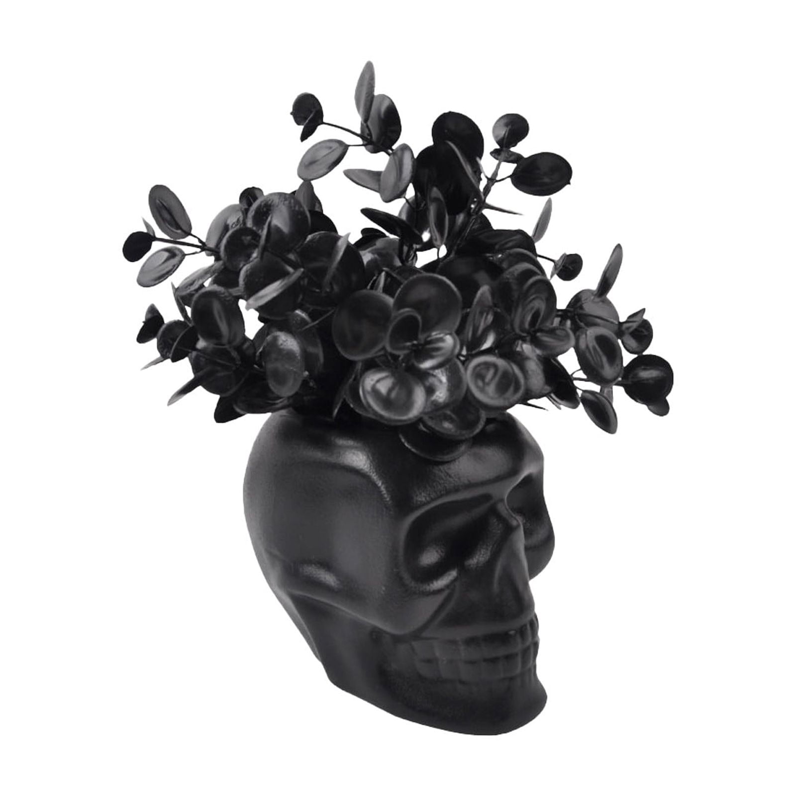 Deeceymbur Gothic Skull Flower Pot Decor with Black Artificial Plants ...