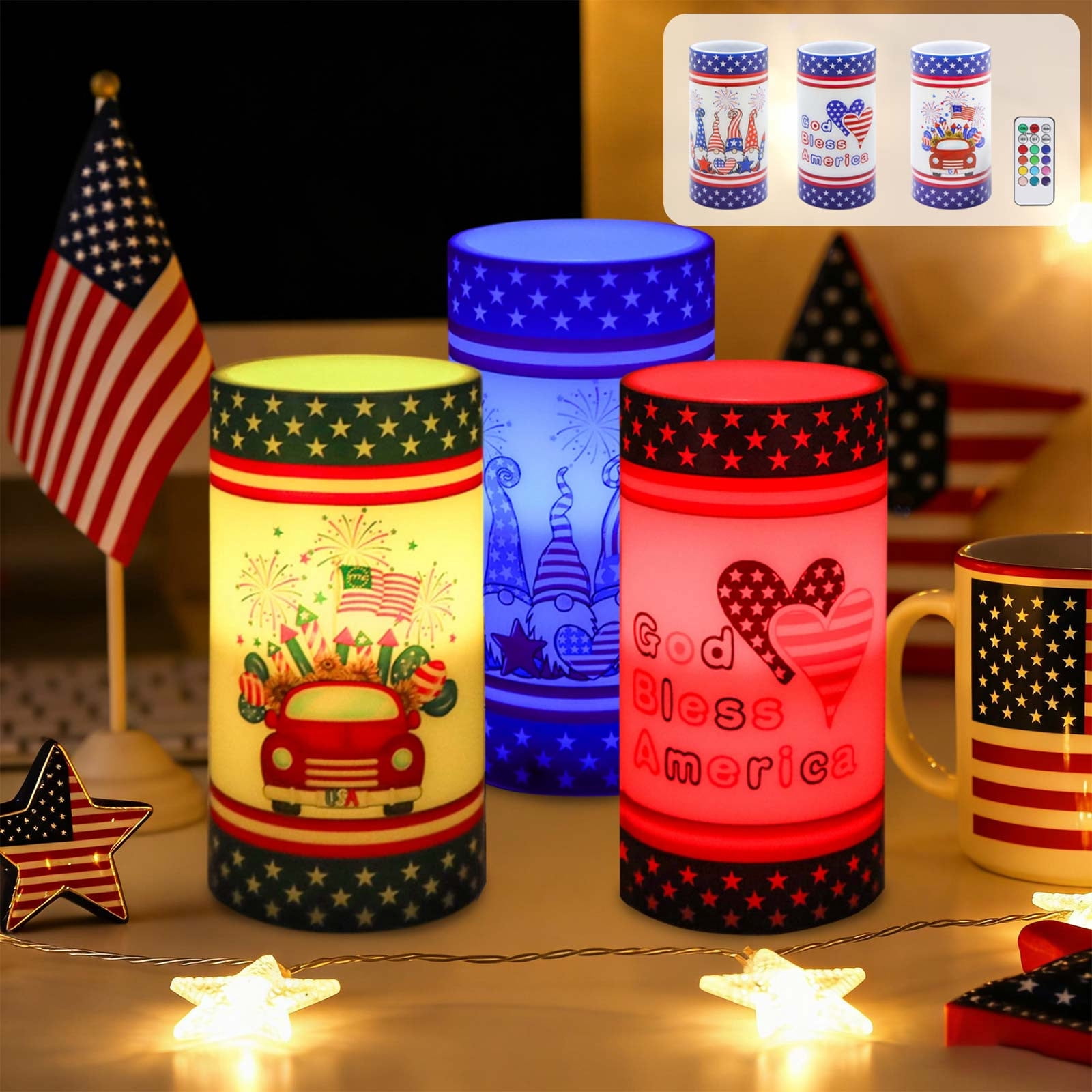 Deeceymbur Independence Day Electronic Candles LED Flameless Light with ...