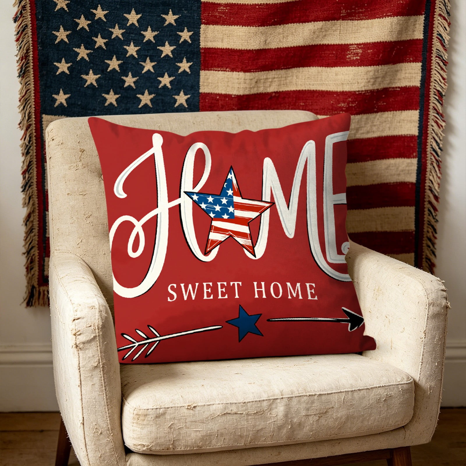 Deeceymbur Independence Pillow Cover Star Letter Digital Print Soft ...