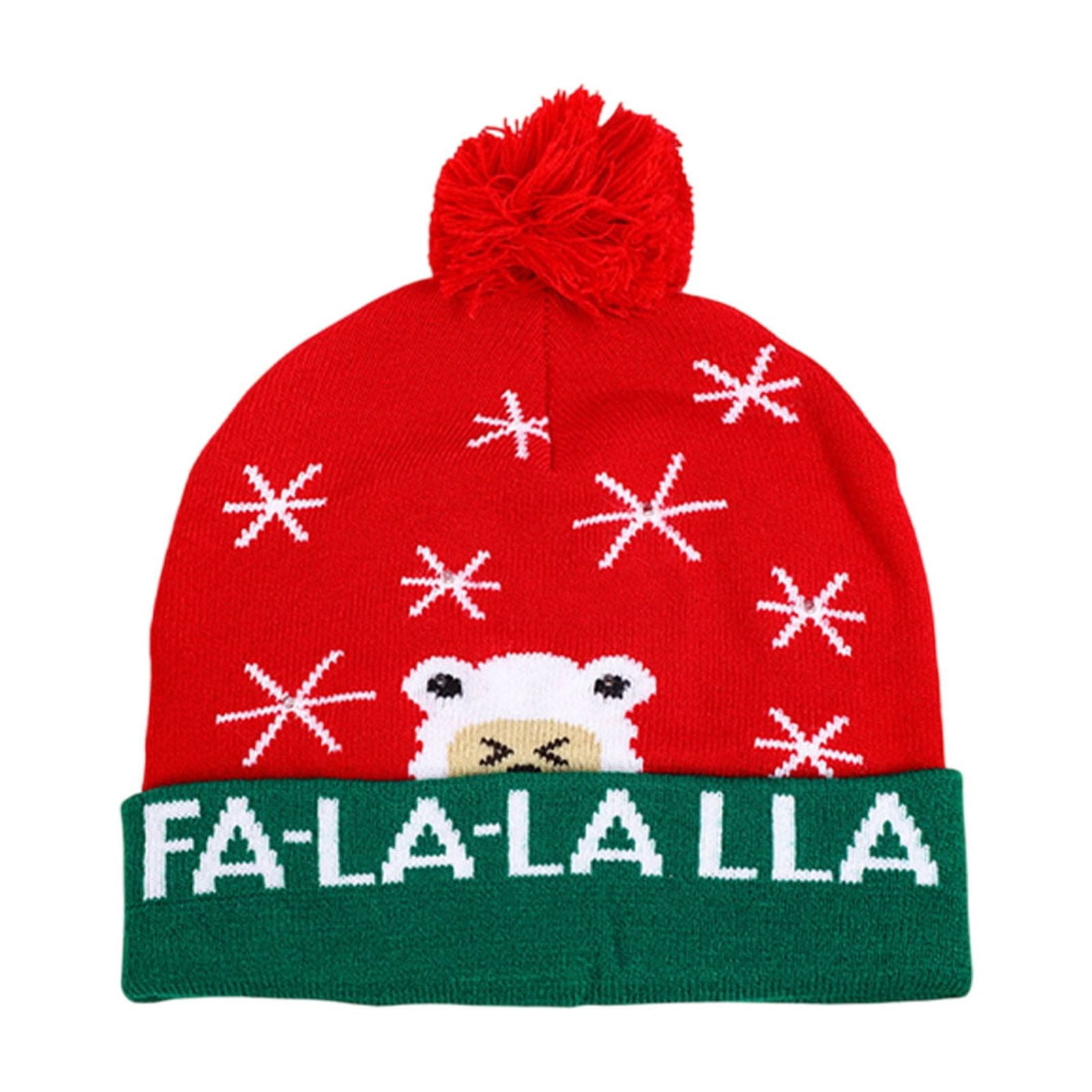 Deeceymbur LED Christmas Hat Knitted Santa Claus Pattern with Hairball ...