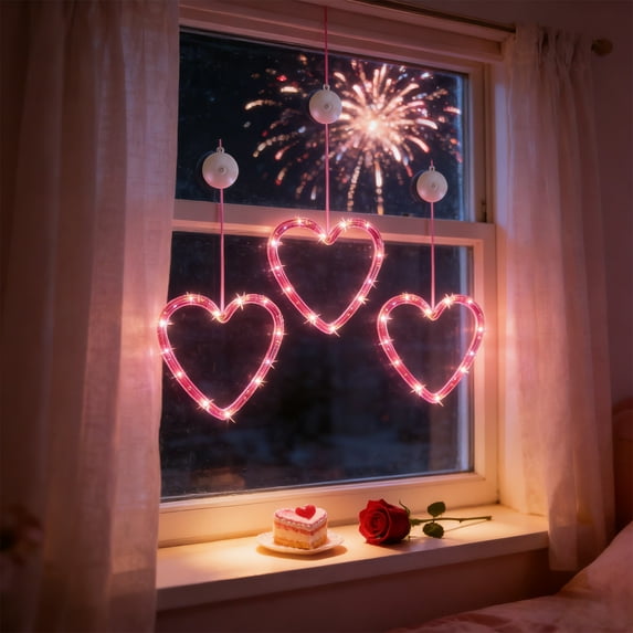 Deeceymbur LED Curtain Light Set with Suction Cups Romantic Heart ...