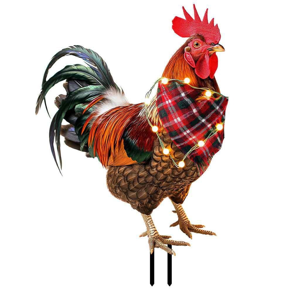 Deeceymbur Outdoor Christmas Metal Chicken Garden Stake Yard Art Ground ...