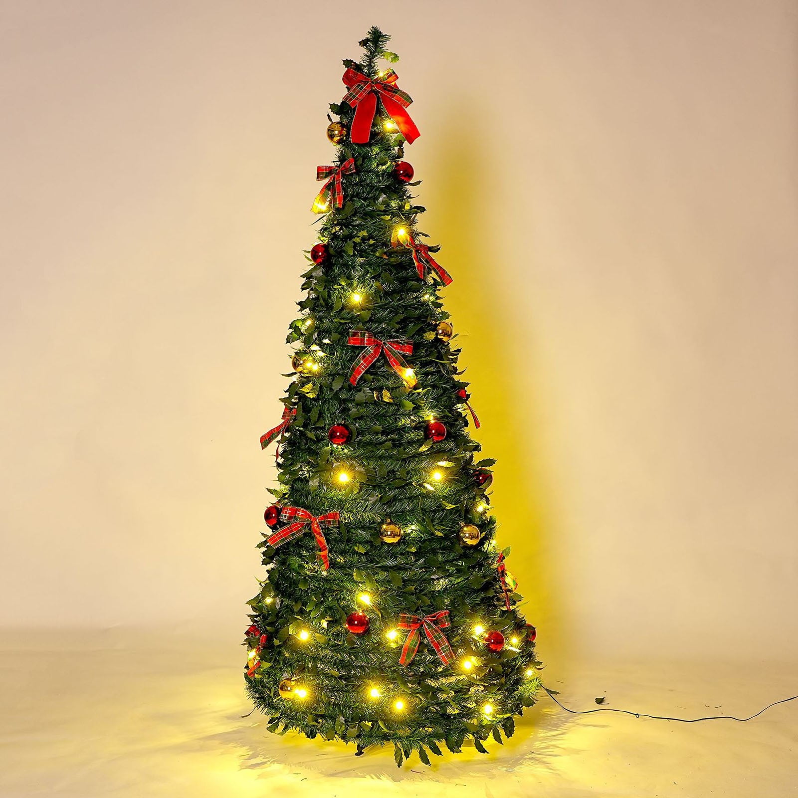 Deeceymbur Pre Lit Folding Christmas Tree with Lights Retractable ...