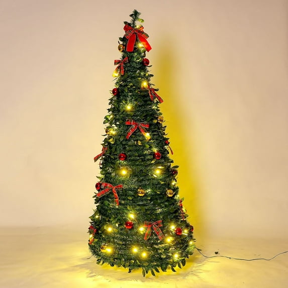 Deeceymbur Pre Lit Folding Christmas Tree with Lights Retractable ...