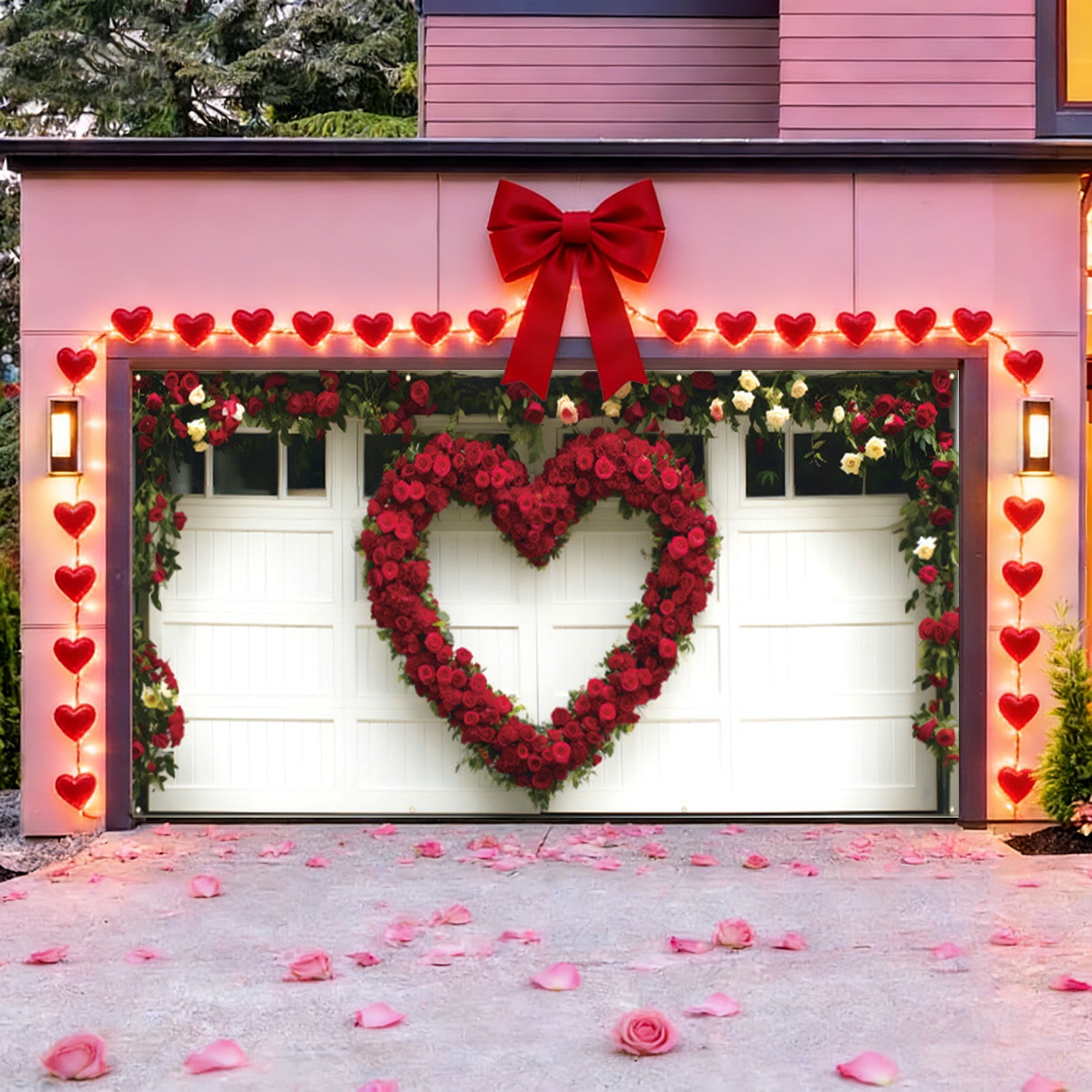 Deeceymbur Romantic Valentine Garage Door Banner Heart Print Decorative ...