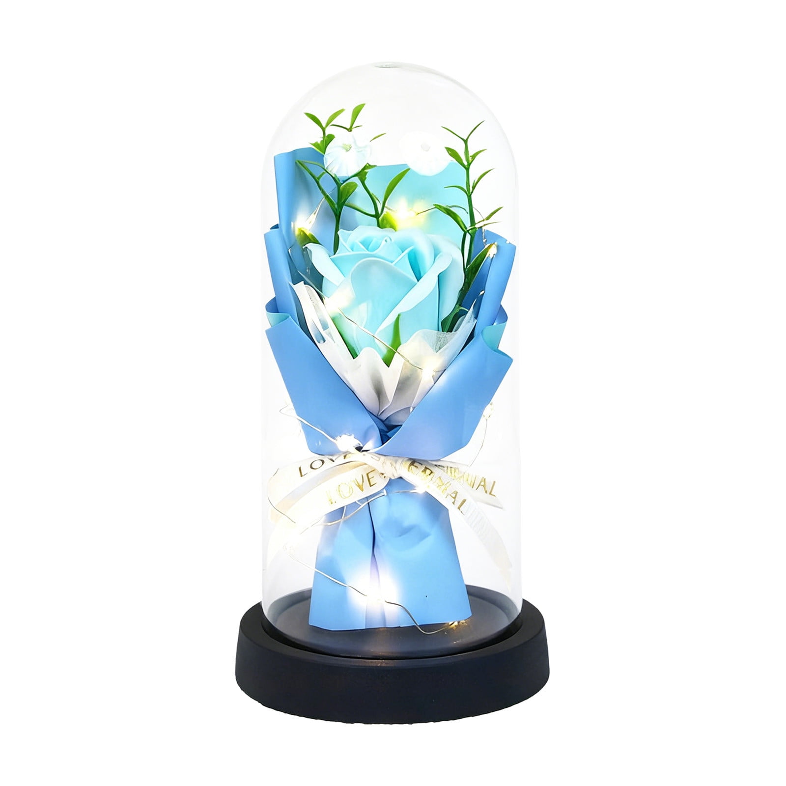 Deeceymbur Soap Flower Bouquet Glass Dome with Lights Romantic Gift for ...