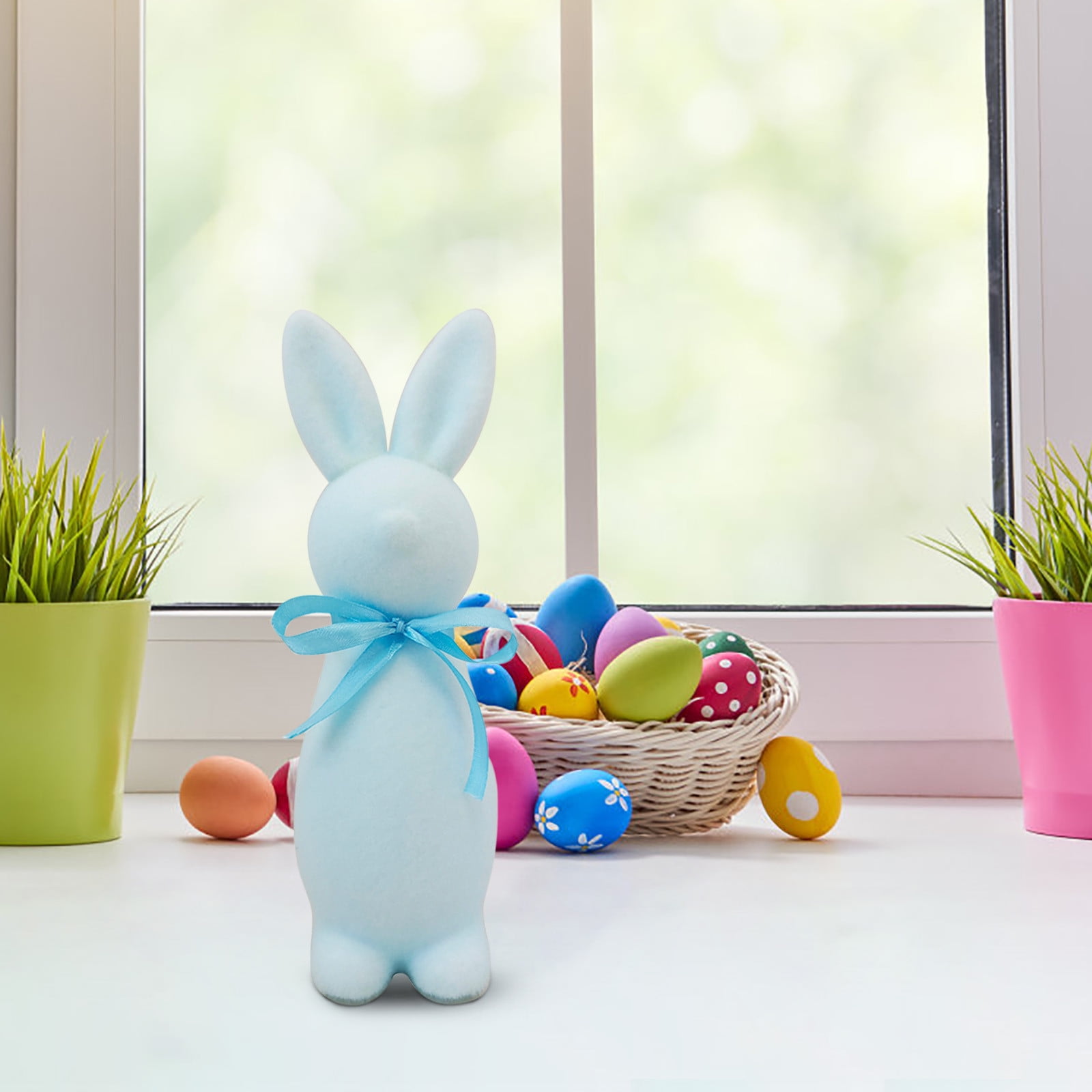 Deeceymbur Solar LED Easter Bunny Statue with Bow Waterproof Automatic ...