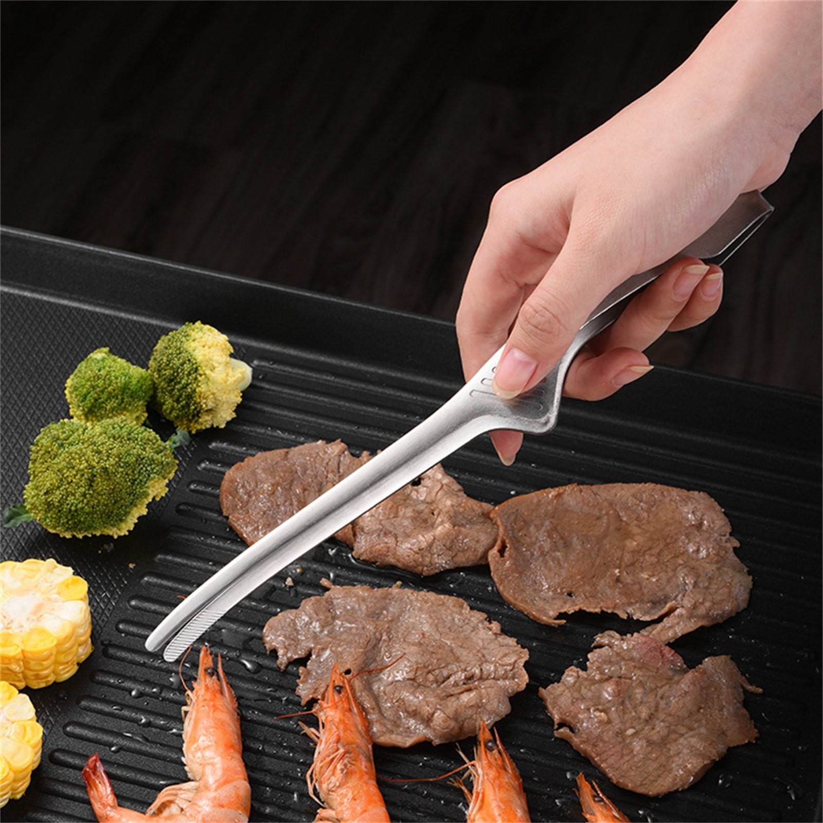 Deeceymbur Stainless Steel BBQ Food Clip Rotating Tongs for Sausage ...