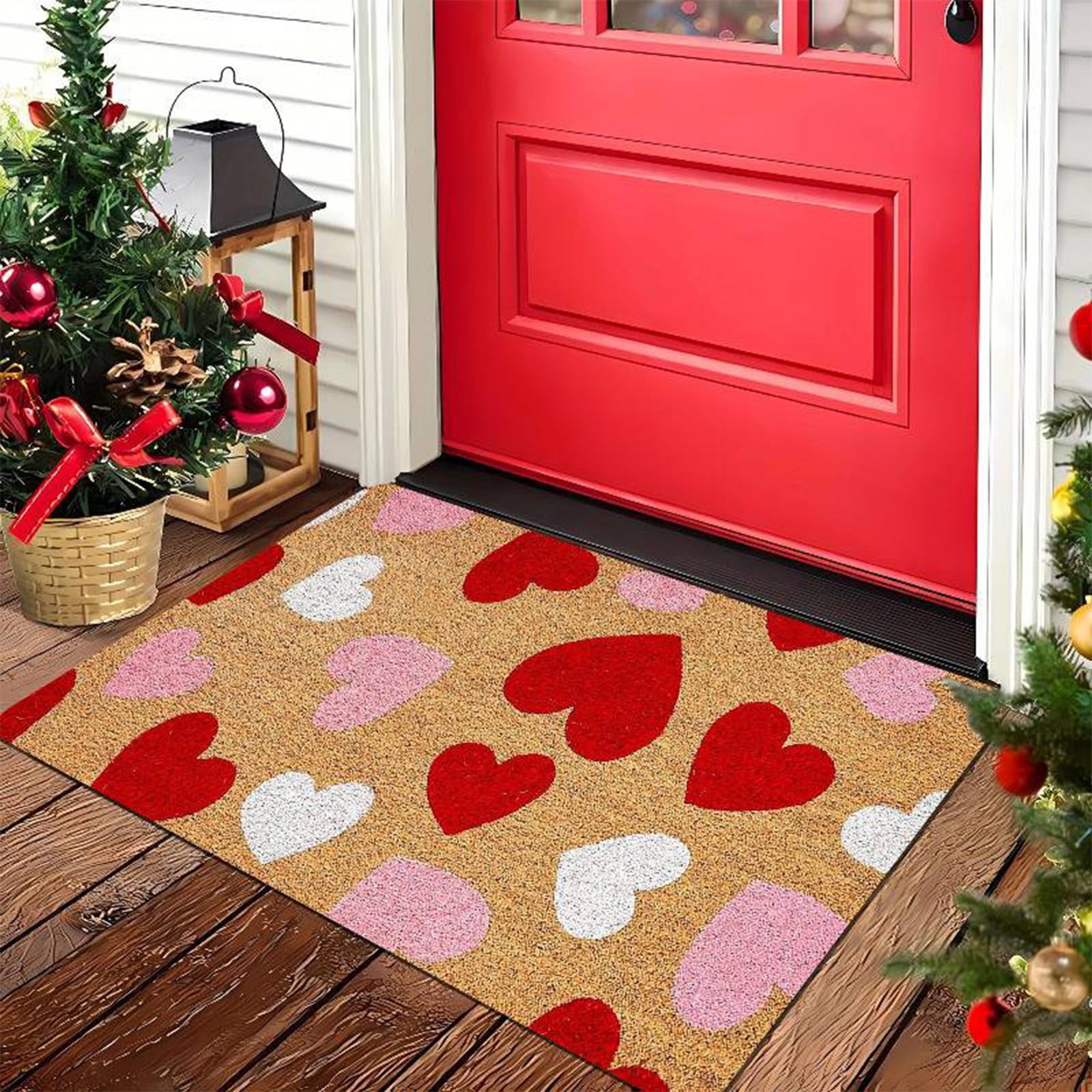 Deeceymbur Valentine's Day Welcome Doormat Red and Pink Heart Pattern ...