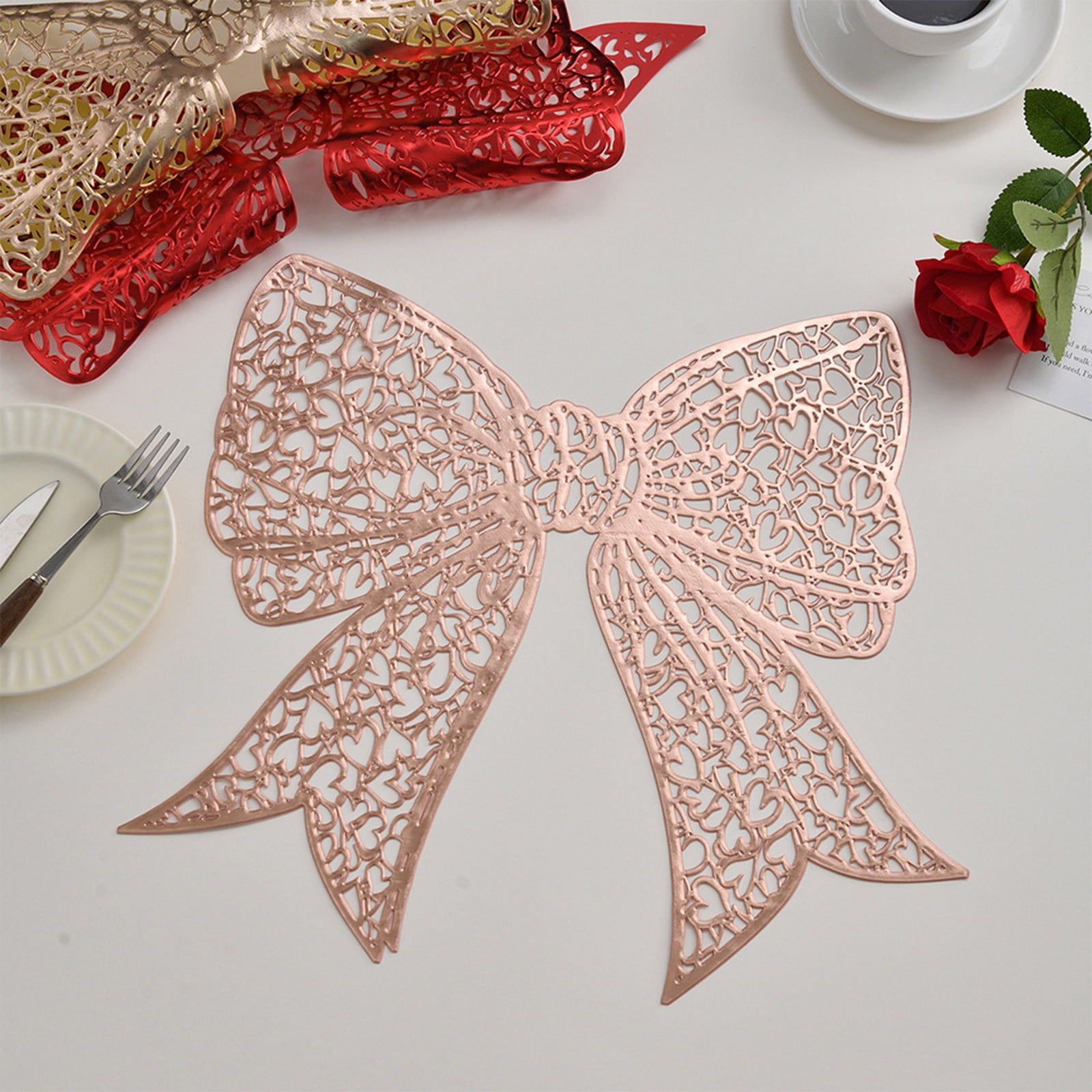 Deeceymbur Valentines Day Bow Pattern PVC Round Table Mat Waterproof ...