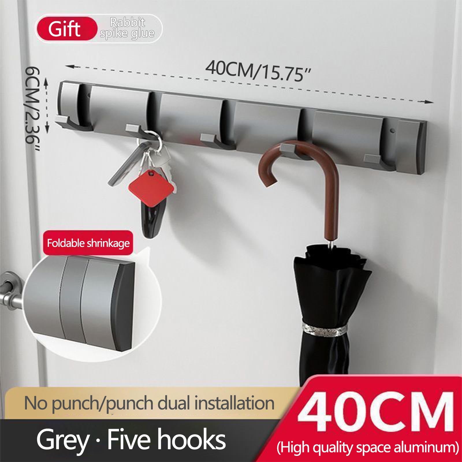 Deeceymbur Wall Mount Coat Rack with 5 Hooks No-Drill Invisible ...