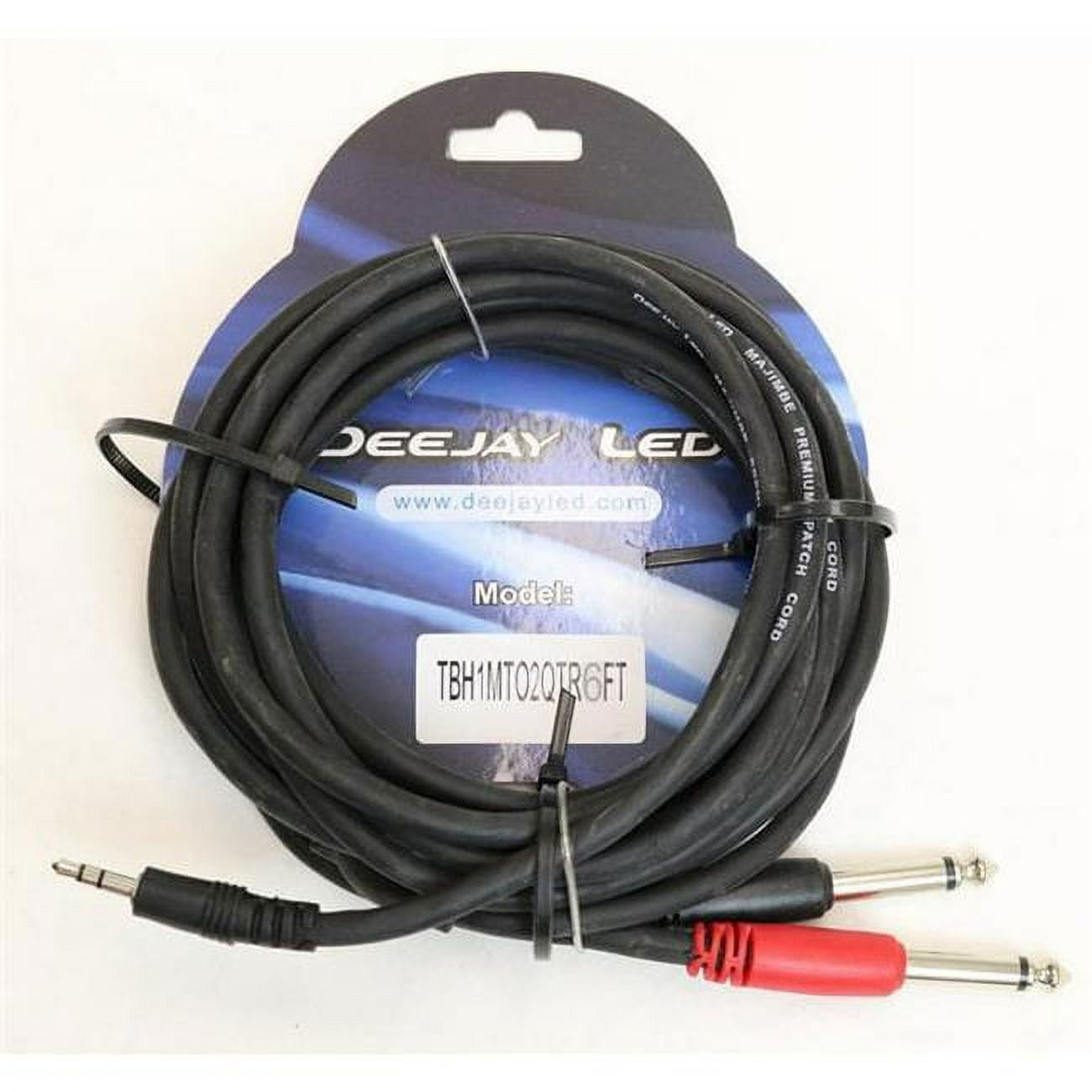 Deejay LED TBH1MTO2QTR6FEET 6 ft. 0.25 in. 3.5mm Male Stereo to Two TS ...