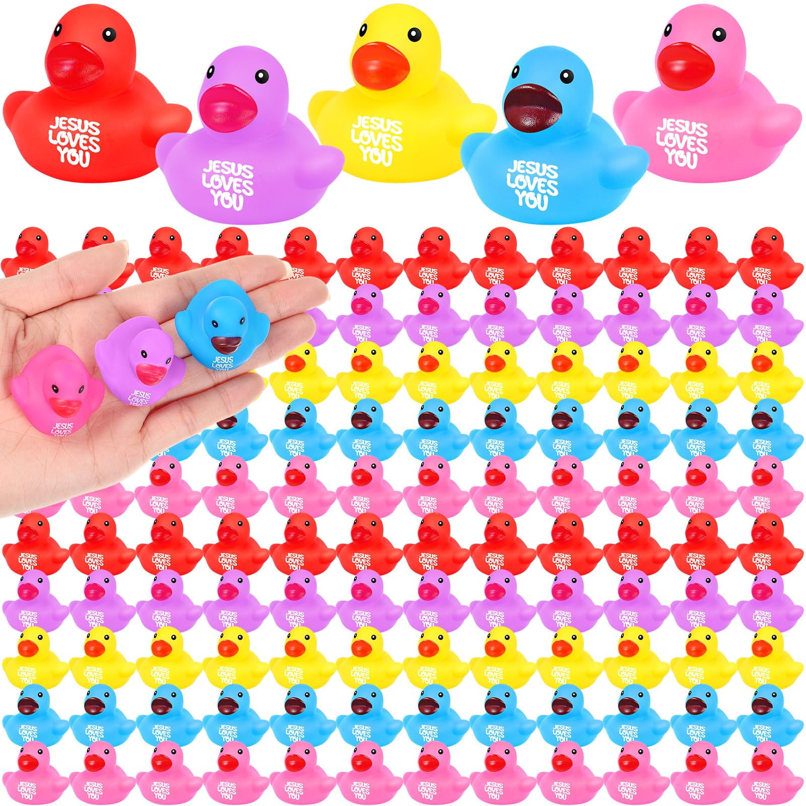 Deekin 100 Pcs Jesus MMF7 Loves You Rubber Ducks Bulk Multicolor Rubber ...