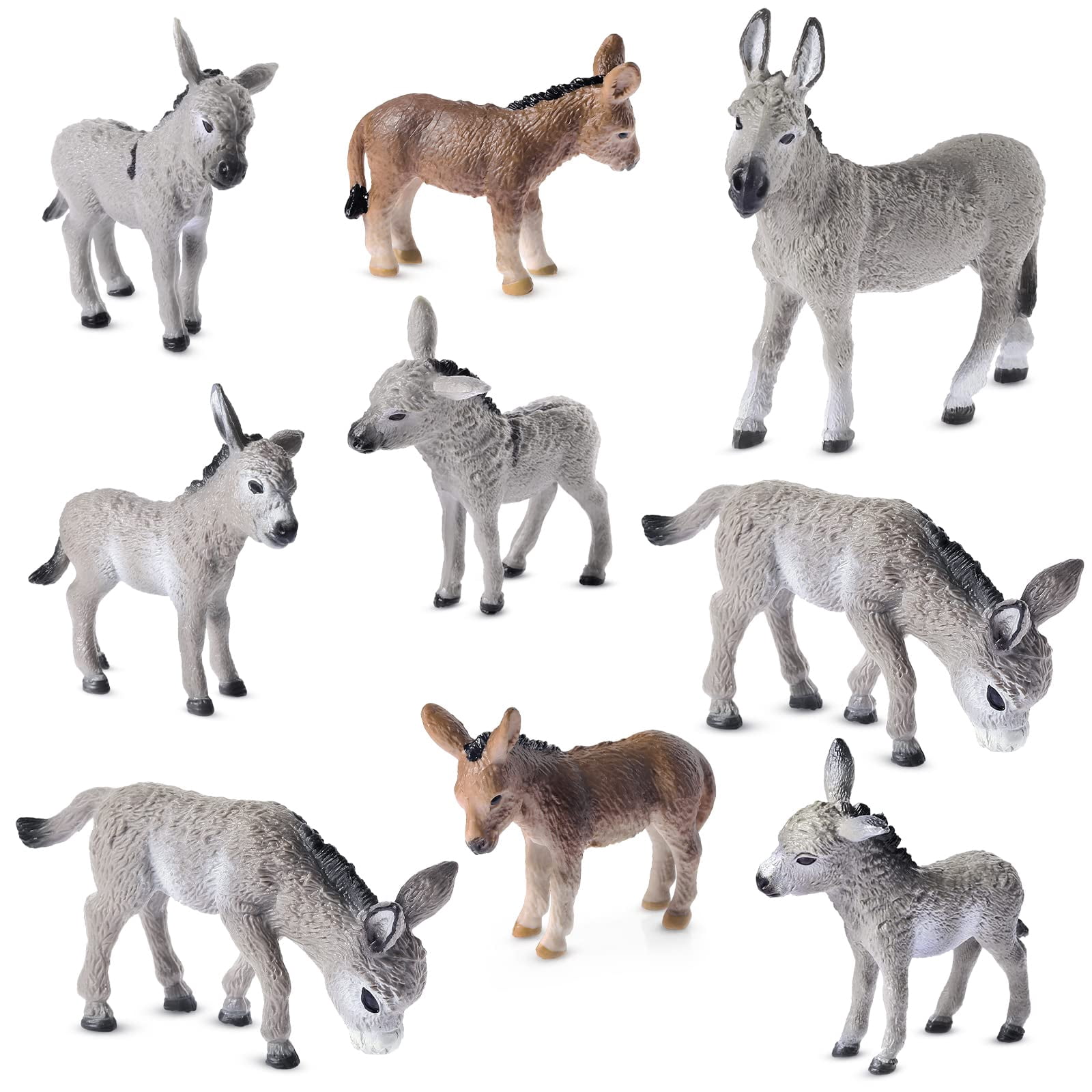 Deekin 9 Pcs Donkey Figurine Miniature Toy Donkey Small Plastic Animal ...