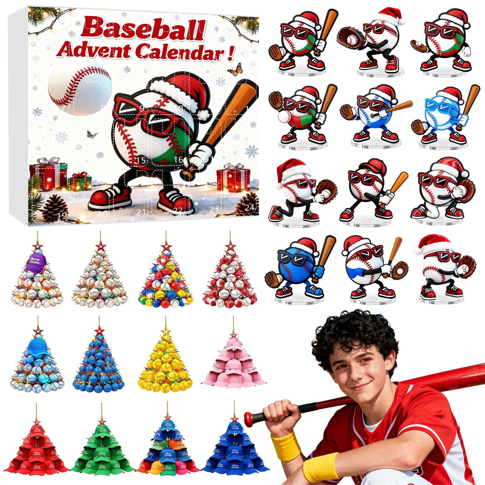 Deep 2D Baseball Cartoon Advent Calendar 24 Piece Countdown Set with ...