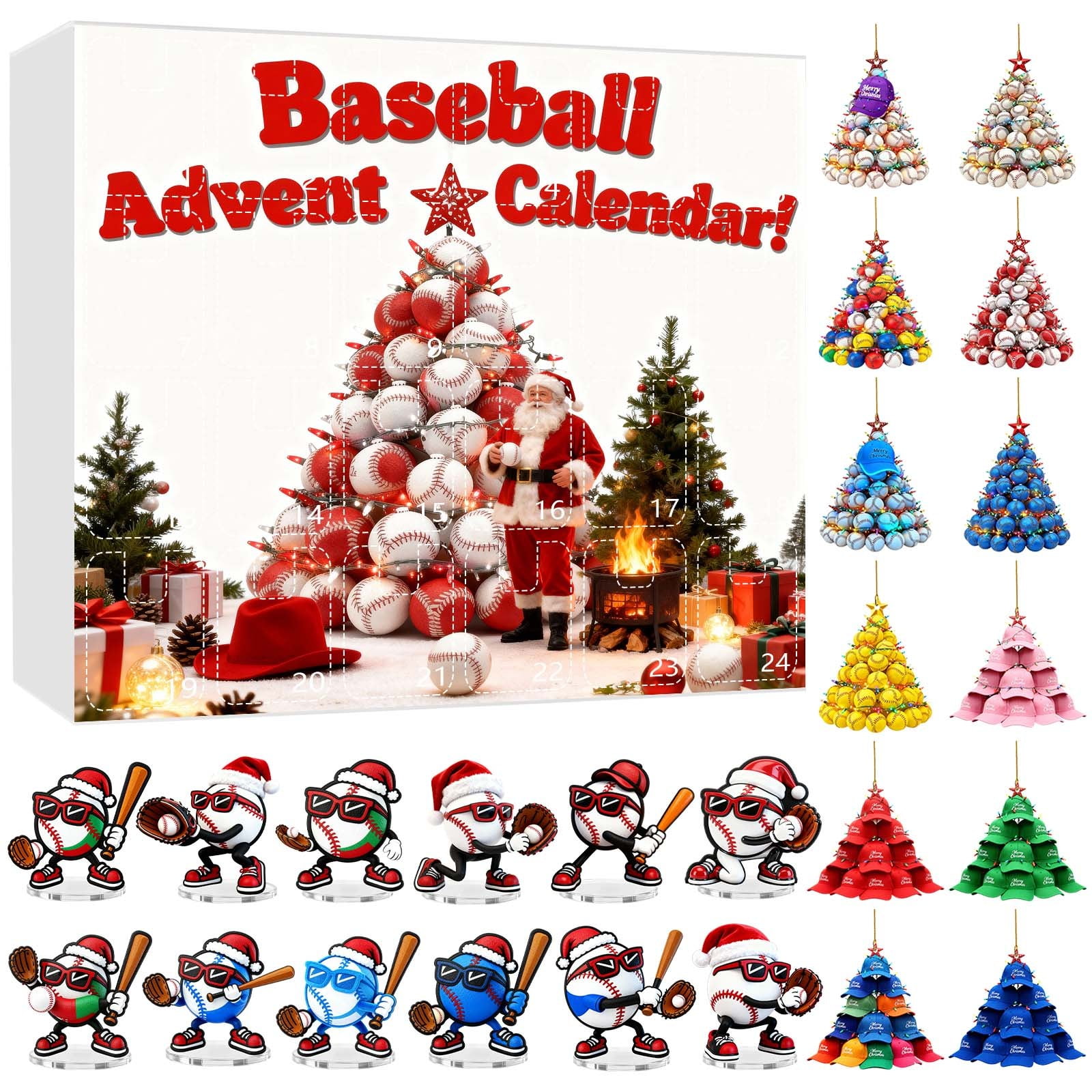 Deep 2D Baseball Cartoon Hanging Advent Calendar Set with 24 Piece ...