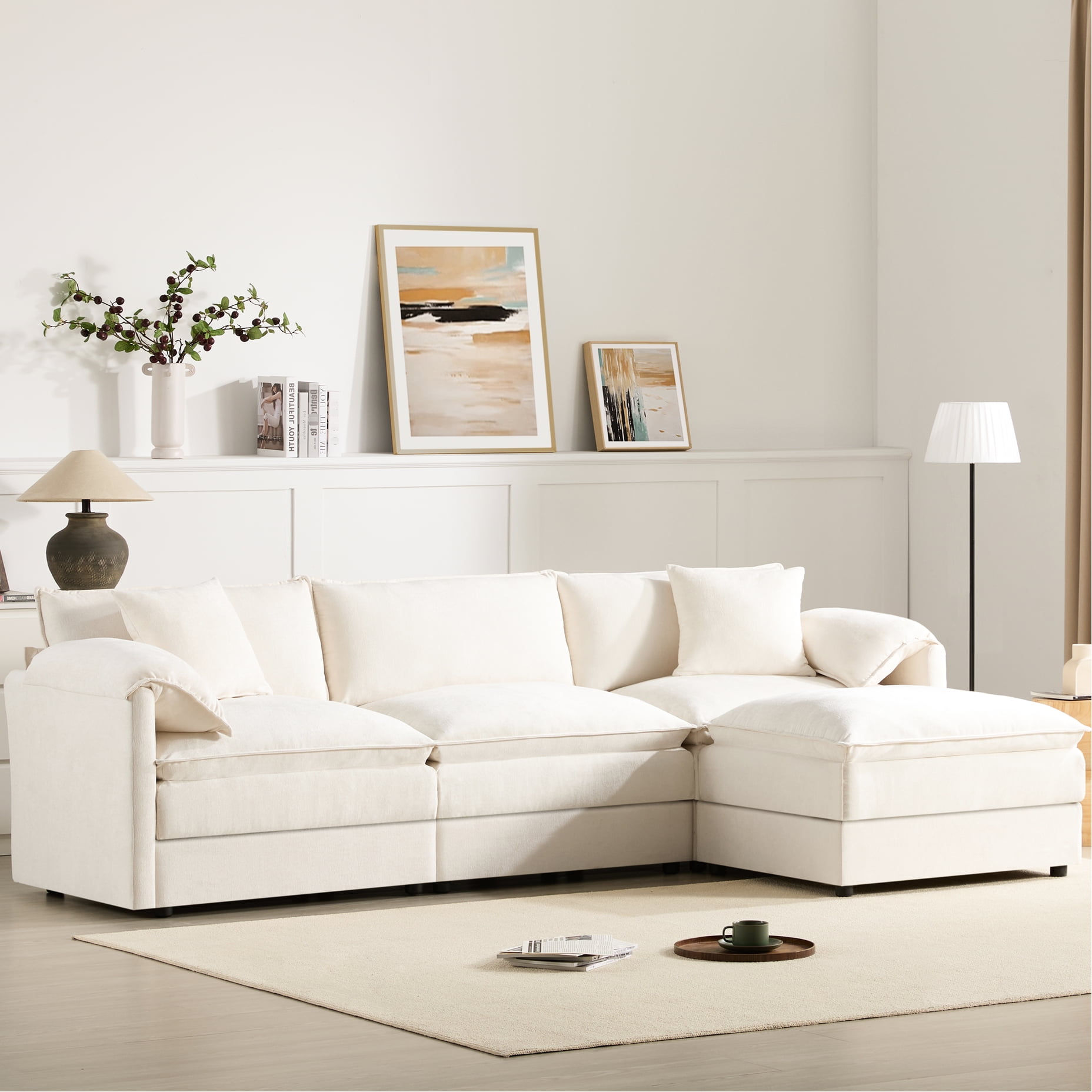 Deep And Wide Seat Chenille , 4 With Double Cushions Movable For Living ...