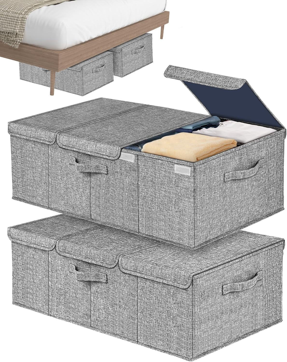 Deep Under Bed Storage Container, 10" Tall Height Underbed Box Bin with ...