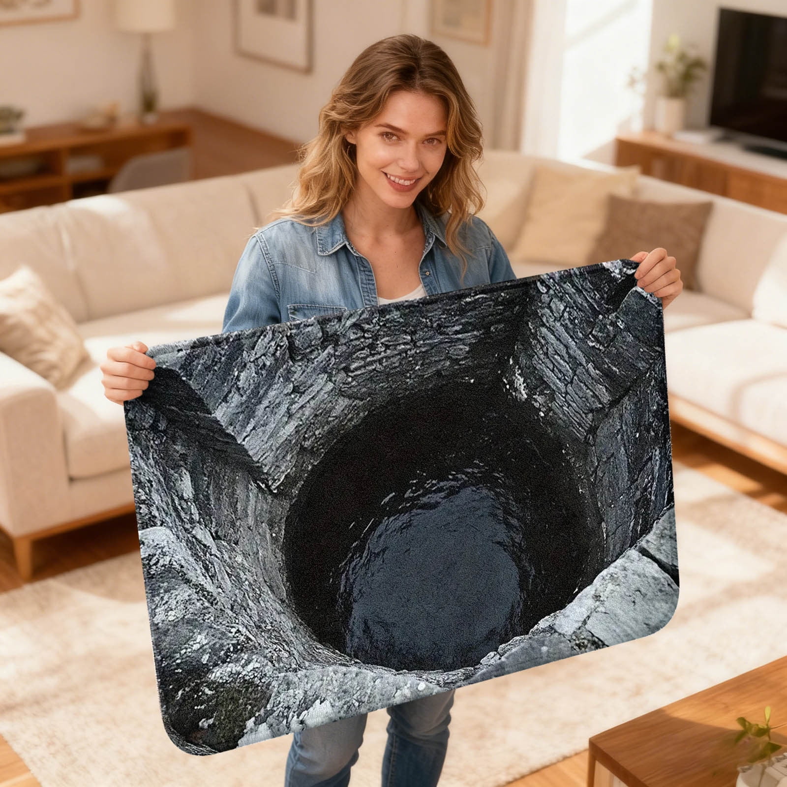 Deep Black Hole Visual Effect Rug, 1 Count, 16 x 24 Inch, 3D Optical ...