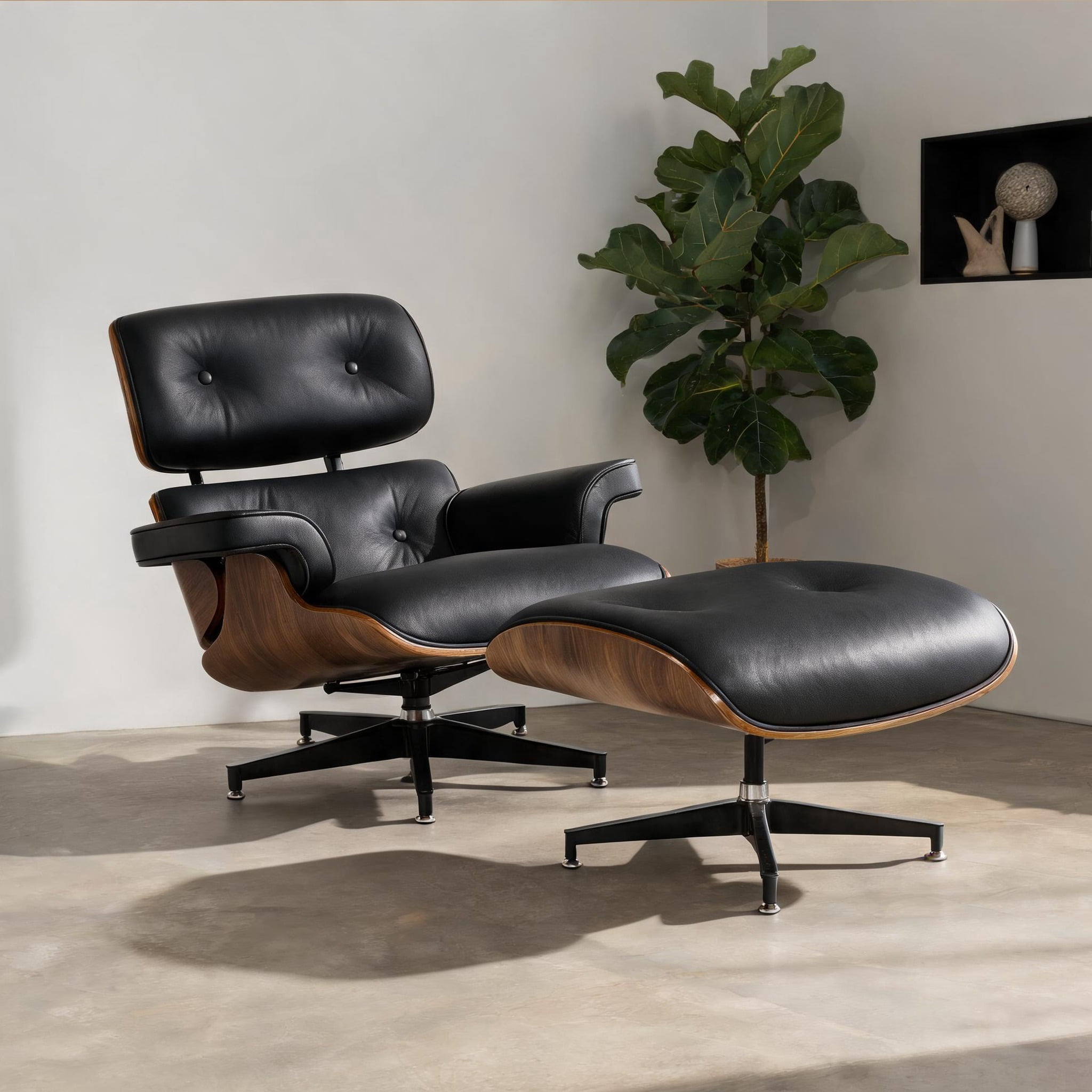 Deep Black Leather 1-Person Chaise Lounge Chair Ottoman with Manual ...