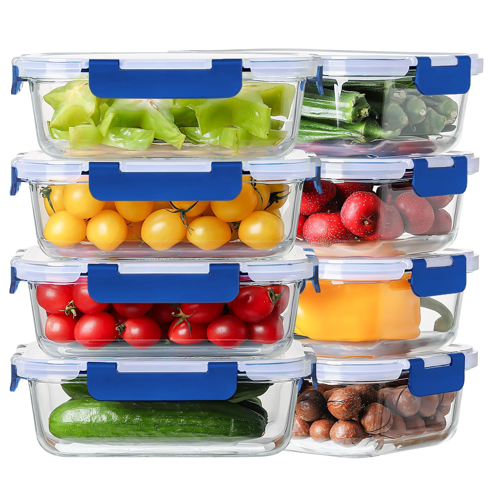 Deep Blue 8 Pack 36oz Glass Food Storage Containers with Lids - Walmart.com