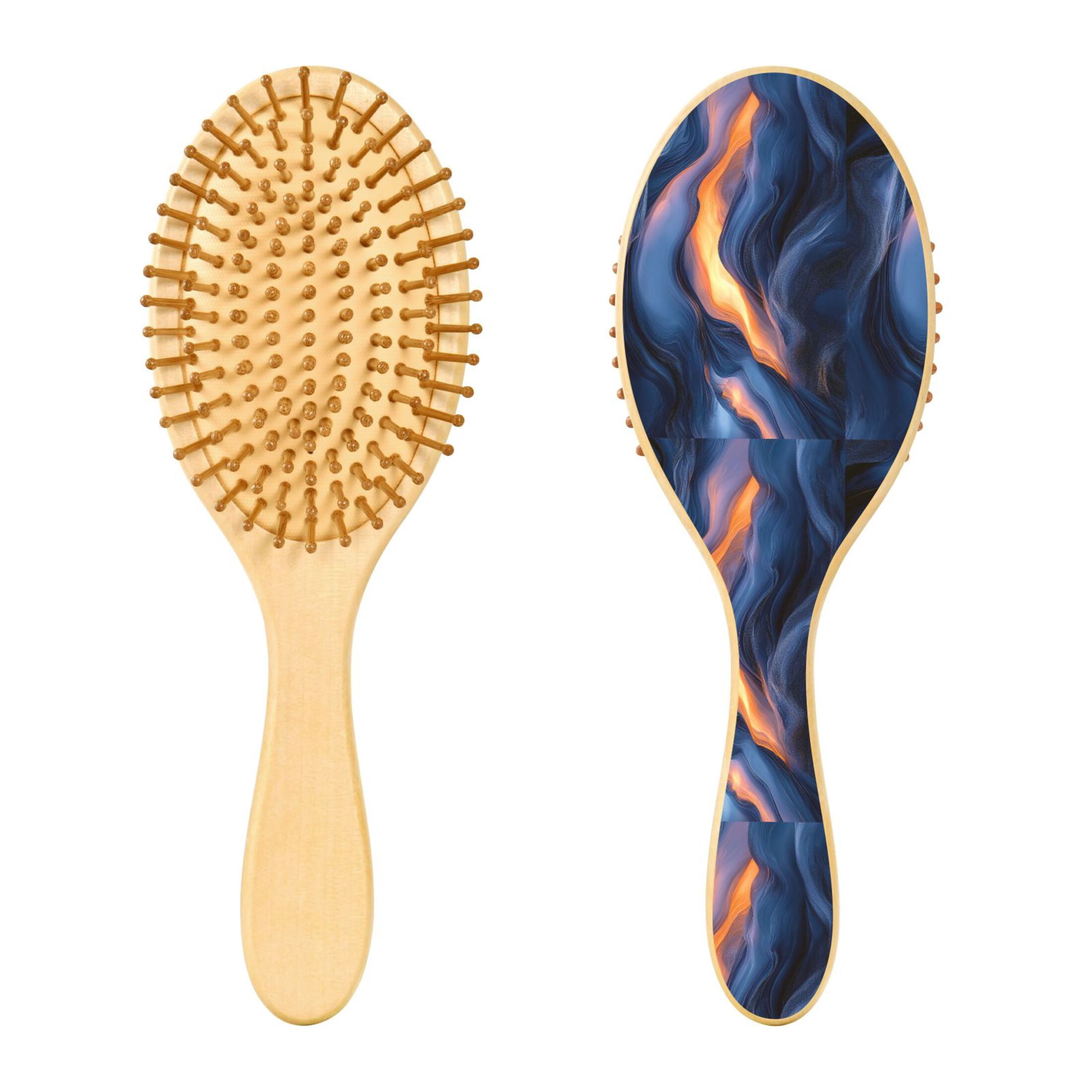 Deep Blue Abstract Shapes Wooden Hair Brush Natural Detangling Brush ...