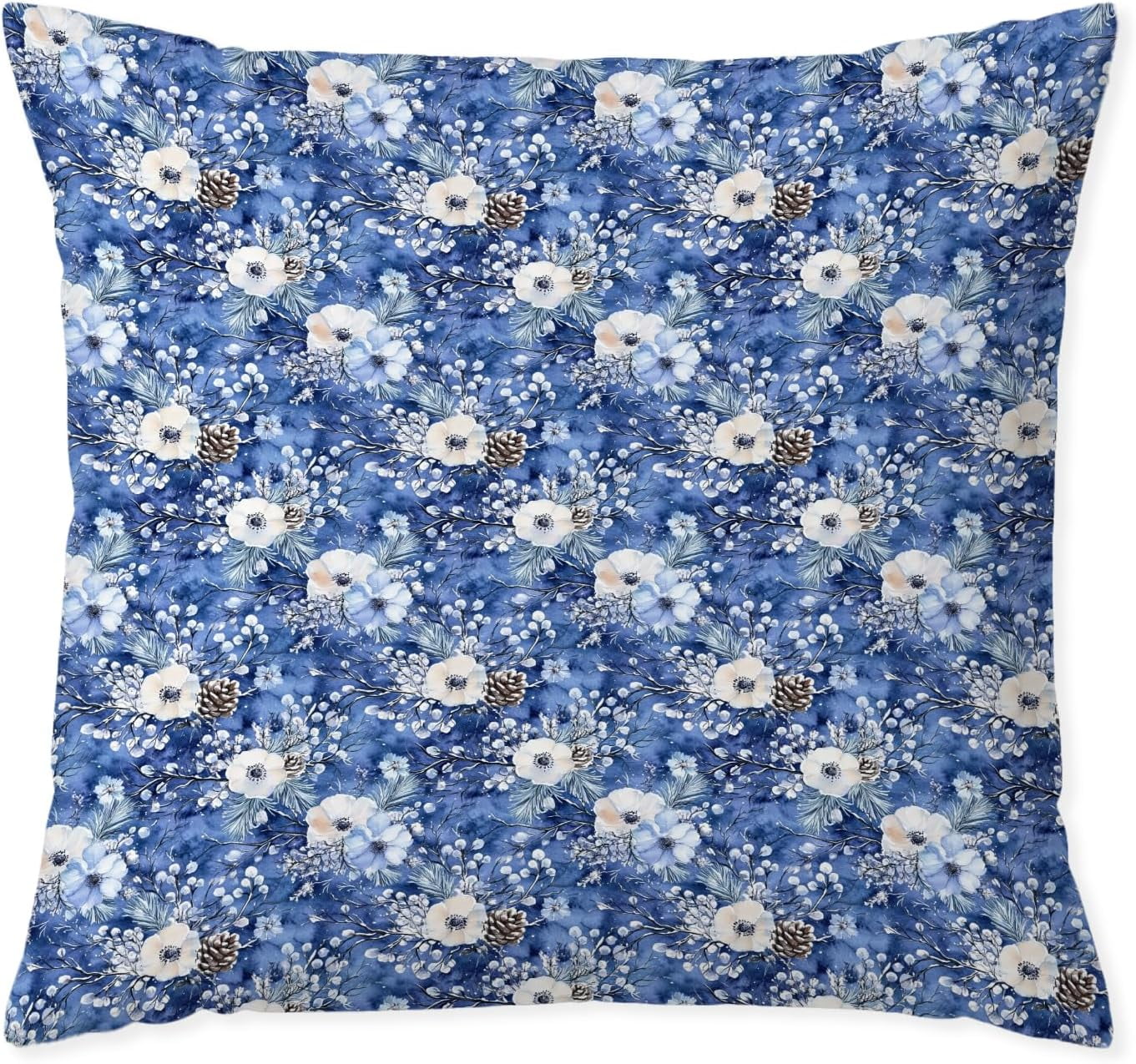 Deep Blue Christmas Flower Pillow Covers 18x18, Winter Christmas Decor ...