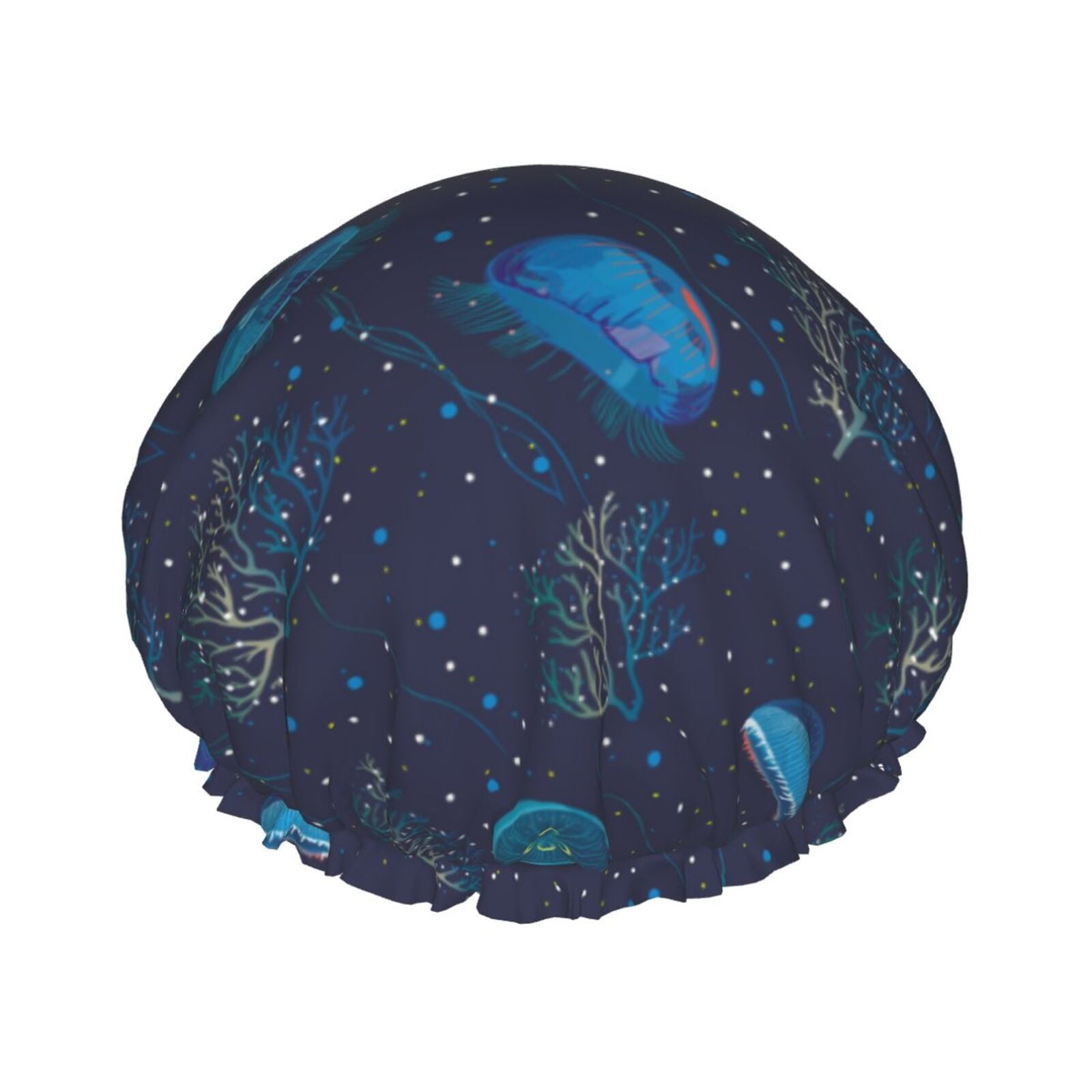 Deep Blue Coral Jellyfish Shower Cap, Reusable Bath Hair Hat for all ...