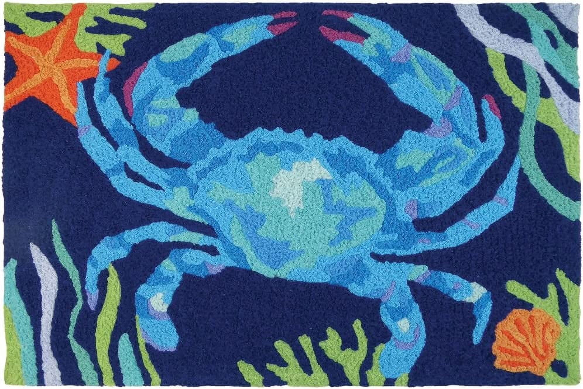 Deep Blue Crab Coastal Indoor/Outdoor Machine Washable 21" x 33" Accent ...