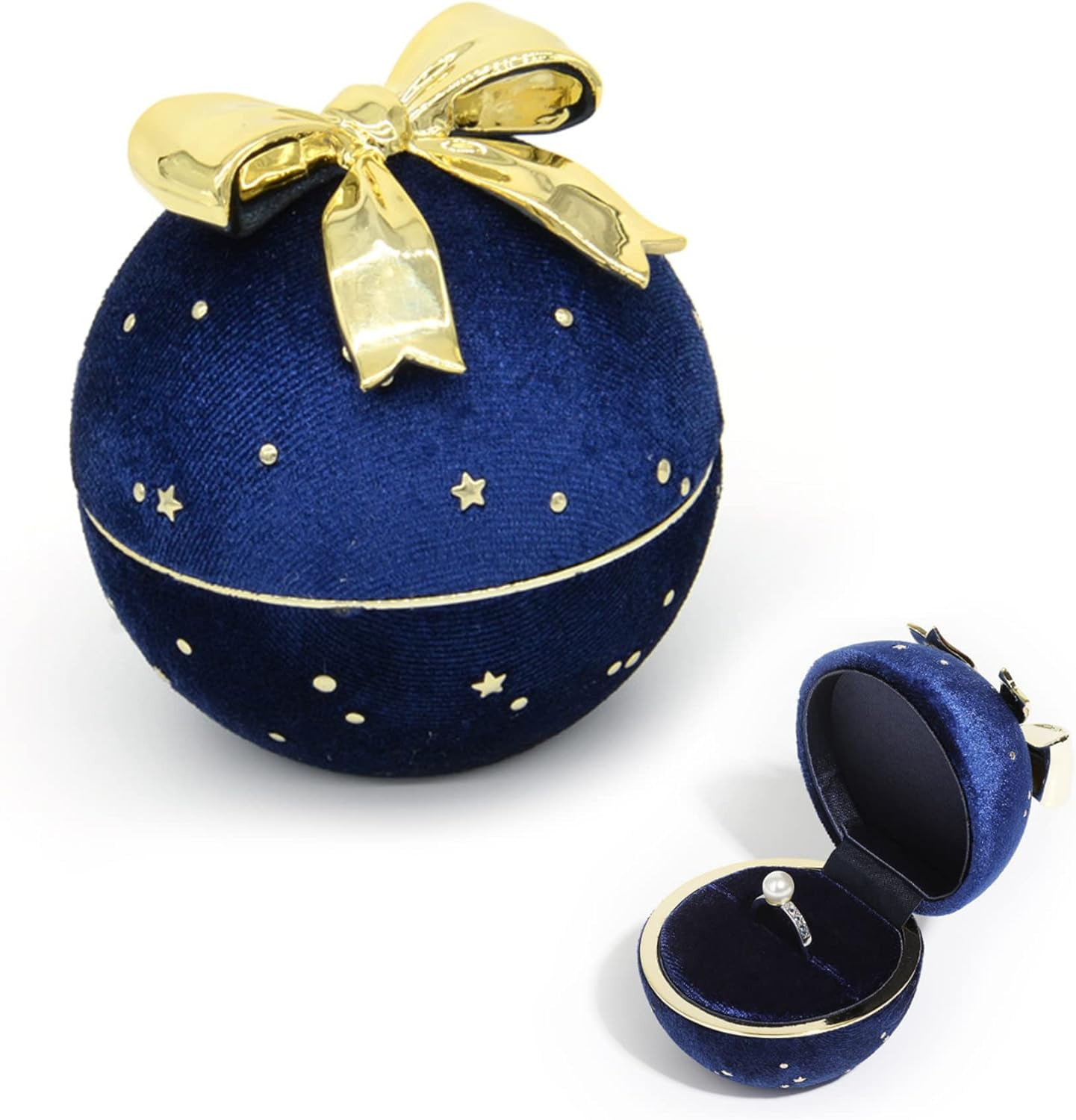 Deep Blue Engagement Ring Box Velvet Jewelry Ring Case Single Ring Slot ...