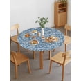 Deep Blue Floral Round Fitted Tablecloth with Elastic Edge, Pastoral ...