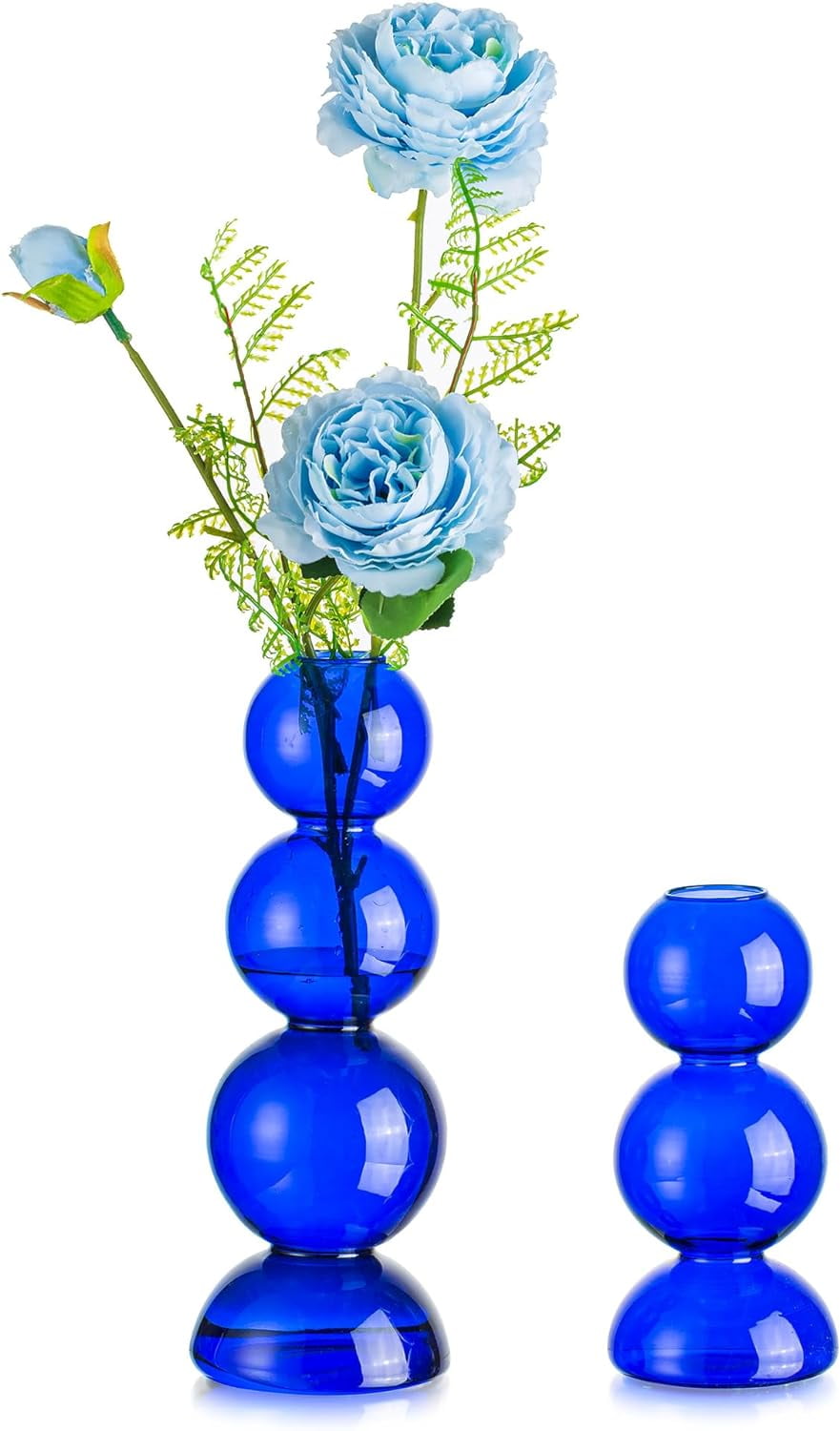 Deep Blue Glass Bud Vase Set of 2, Cute Small Flower Vases for ...