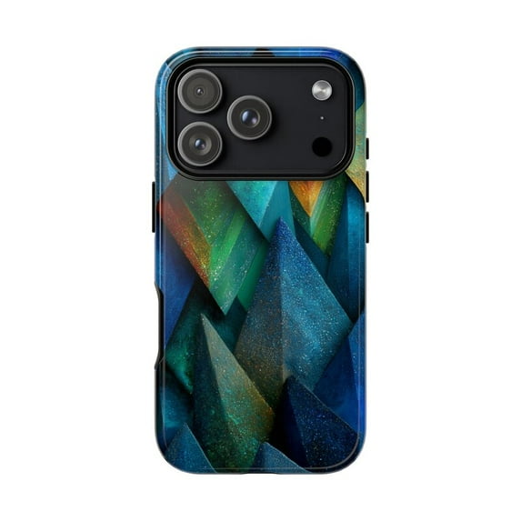 Deep Blue Green Abstract Triangles Tough Case for iPhone 11,12,13,14,15 ...